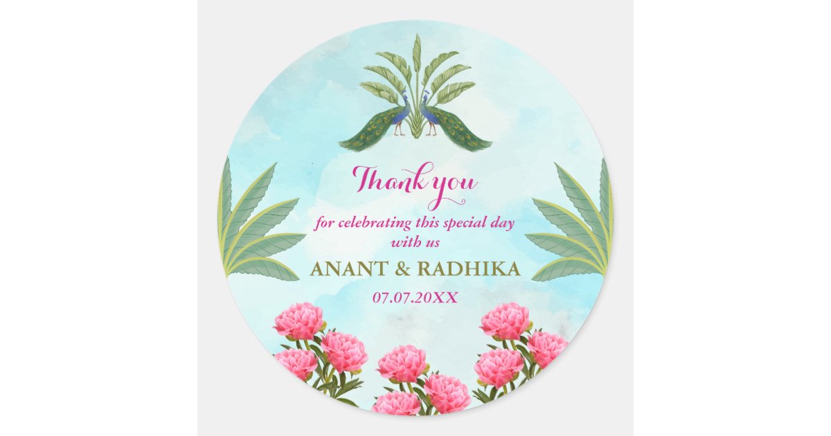Indian wedding thank you Classic Round Stickers | Zazzle