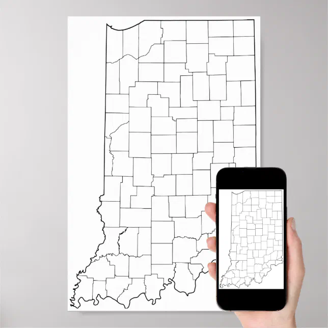 Indiana Counties Blank Outline Map Poster | Zazzle