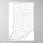 Indiana Counties Blank Outline Map Poster | Zazzle