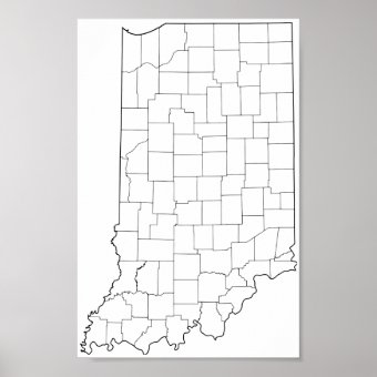 Indiana Counties Blank Outline Map Poster | Zazzle