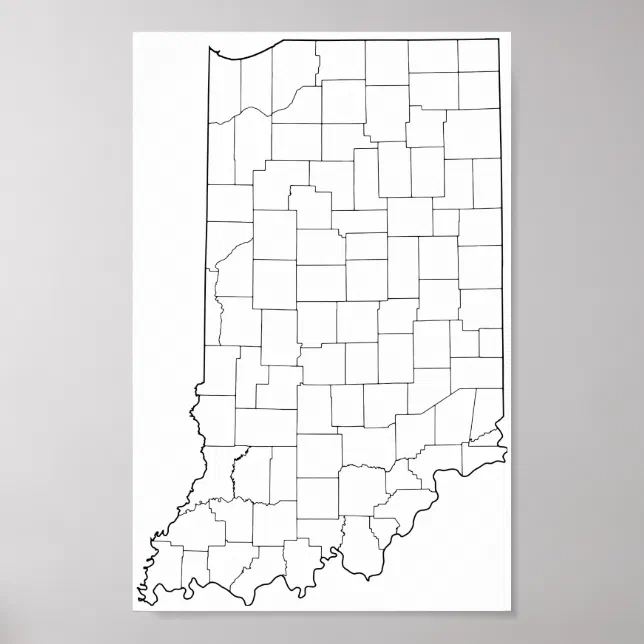 Indiana Counties Blank Outline Map Poster | Zazzle