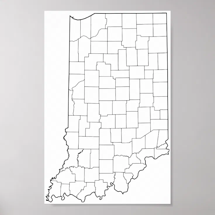 Indiana Counties Blank Outline Map Poster | Zazzle