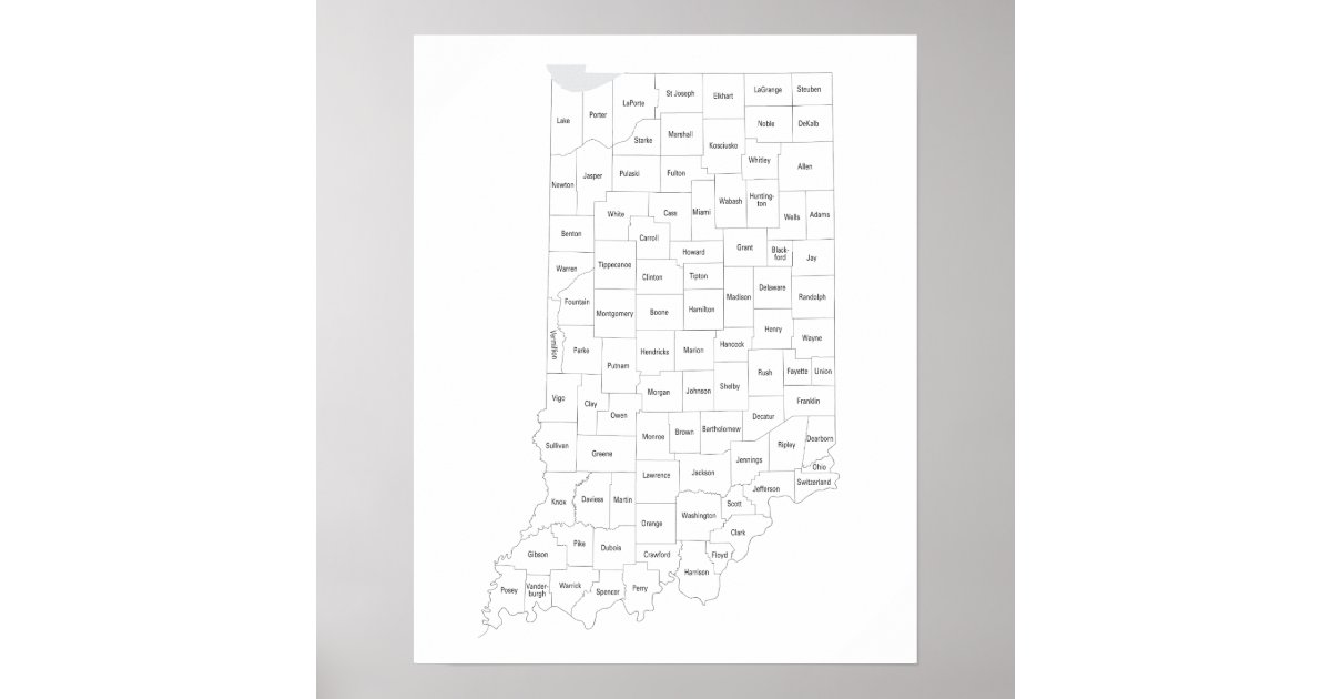 Indiana Counties map with state outline Poster | Zazzle
