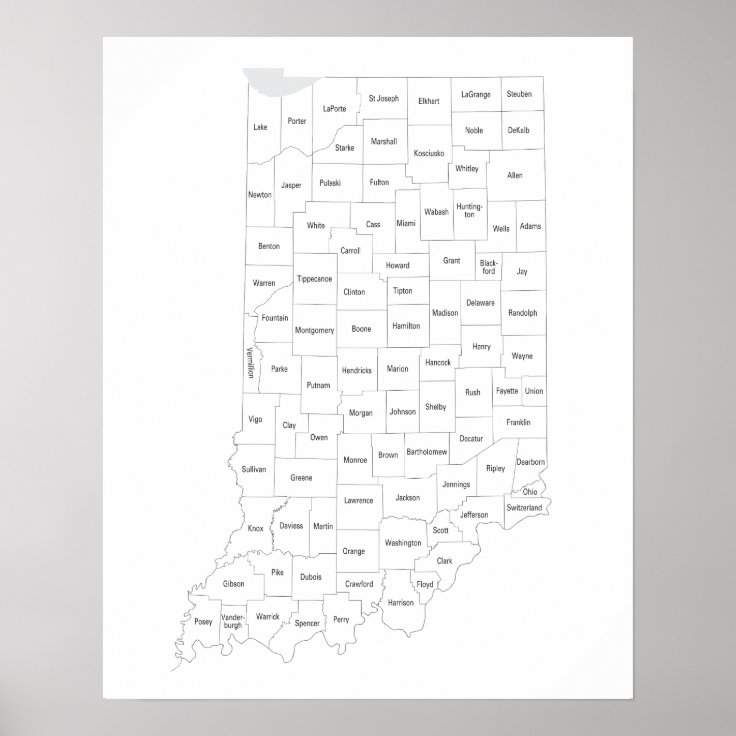 Indiana Counties map with state outline Poster | Zazzle