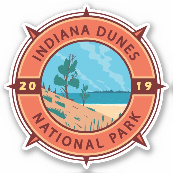 Indiana Dunes National Park Retro Compass Emblem Sticker | Zazzle