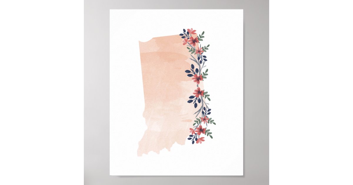 Indiana Floral Watercolor State Poster | Zazzle