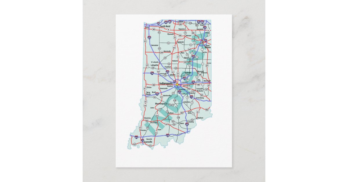 Indiana Interstate Map Postcard | Zazzle