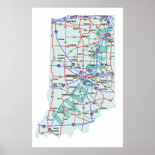 Indiana Interstate Map Print | Zazzle.com