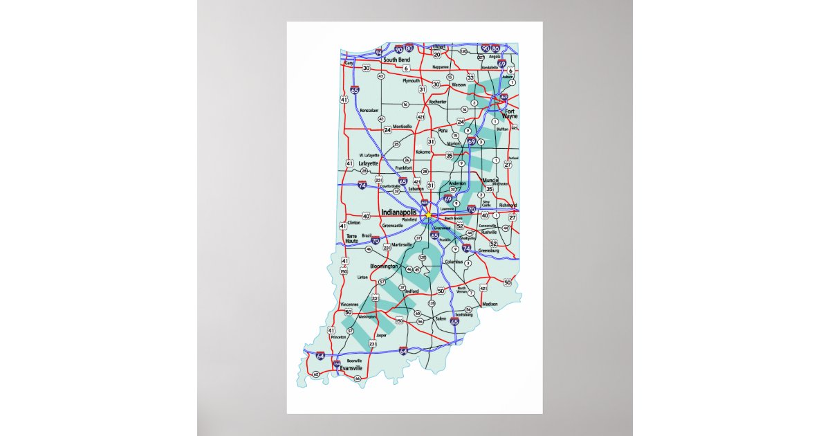 Indiana Interstate Map Print | Zazzle