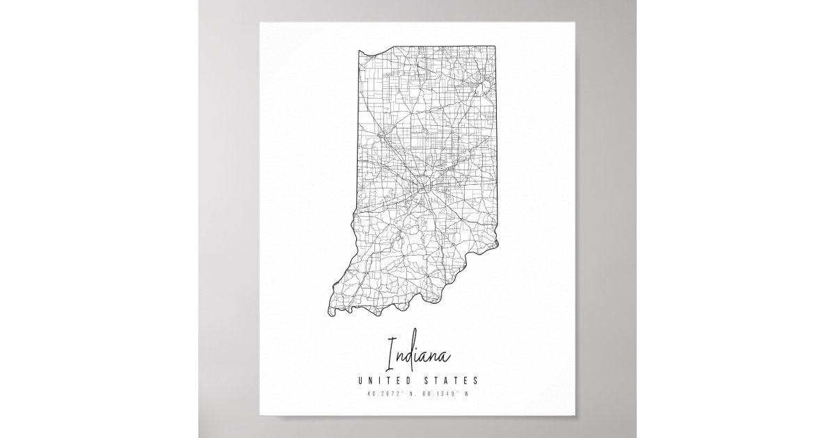 Indiana Minimal Street Map Poster | Zazzle