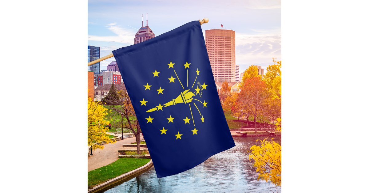 Indiana State Flag of Blue & Gold Torch & Stars | Zazzle