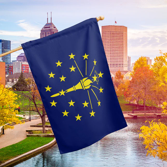 Indiana State Flag of Blue & Gold Torch & Stars | Zazzle
