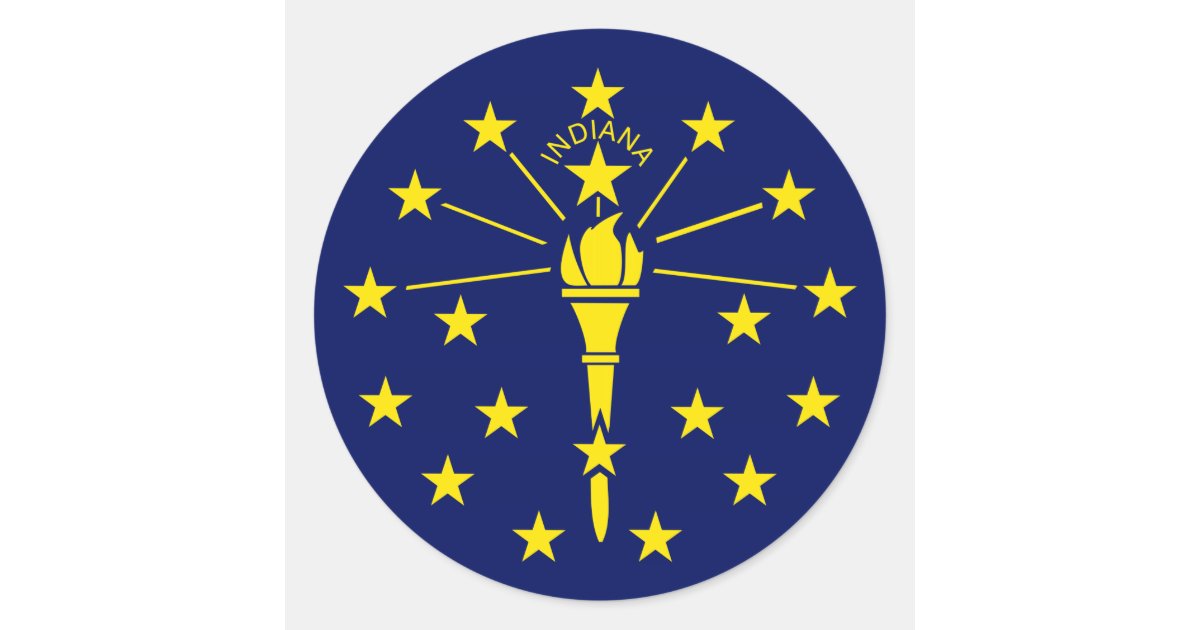 Indiana State Flag of Blue & Gold Torch & Stars Classic Round Sticker ...