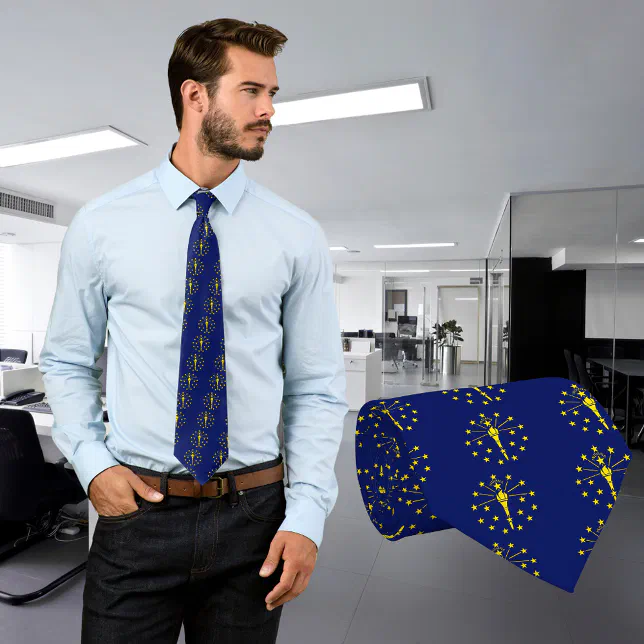 Indiana State Flag of Blue & Gold Torch & Stars Tie | Zazzle