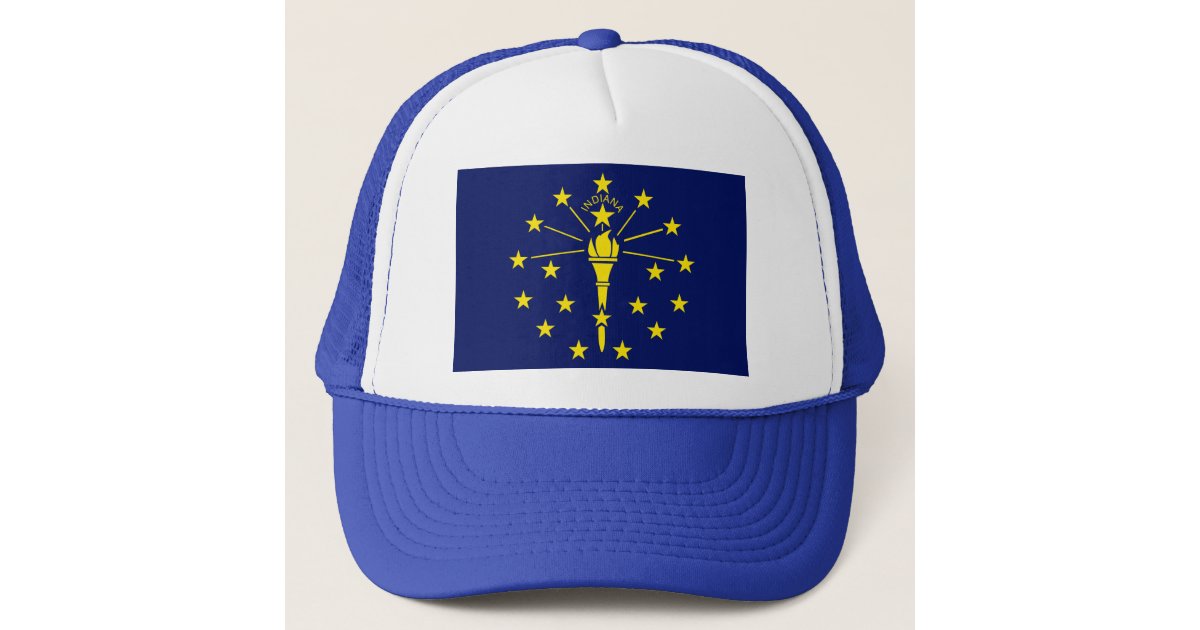 Indiana State Flag of Blue & Gold Torch & Stars Trucker Hat | Zazzle