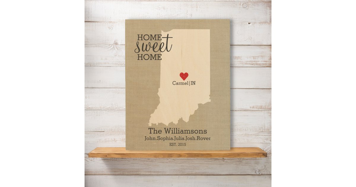 Indiana State Map Custom Family Name Established Wood Wall Art | Zazzle