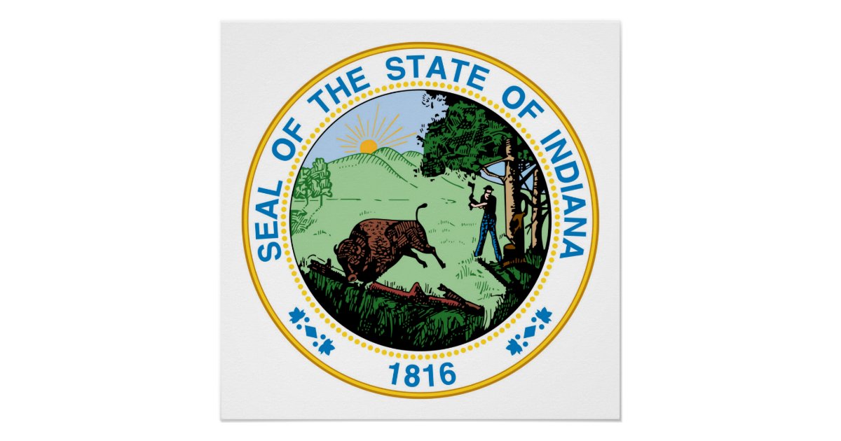 Indiana state seal america republic symbol flag poster | Zazzle