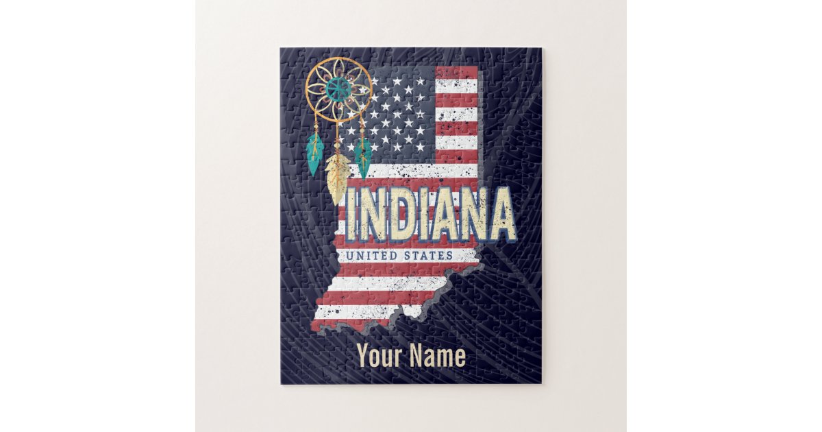 Indiana State United States Retro Map Vintage USA Jigsaw Puzzle | Zazzle