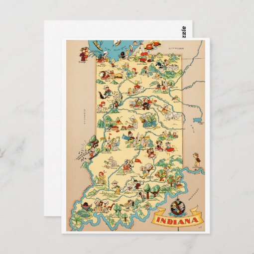 Indiana Vintage Map Postcard | Zazzle