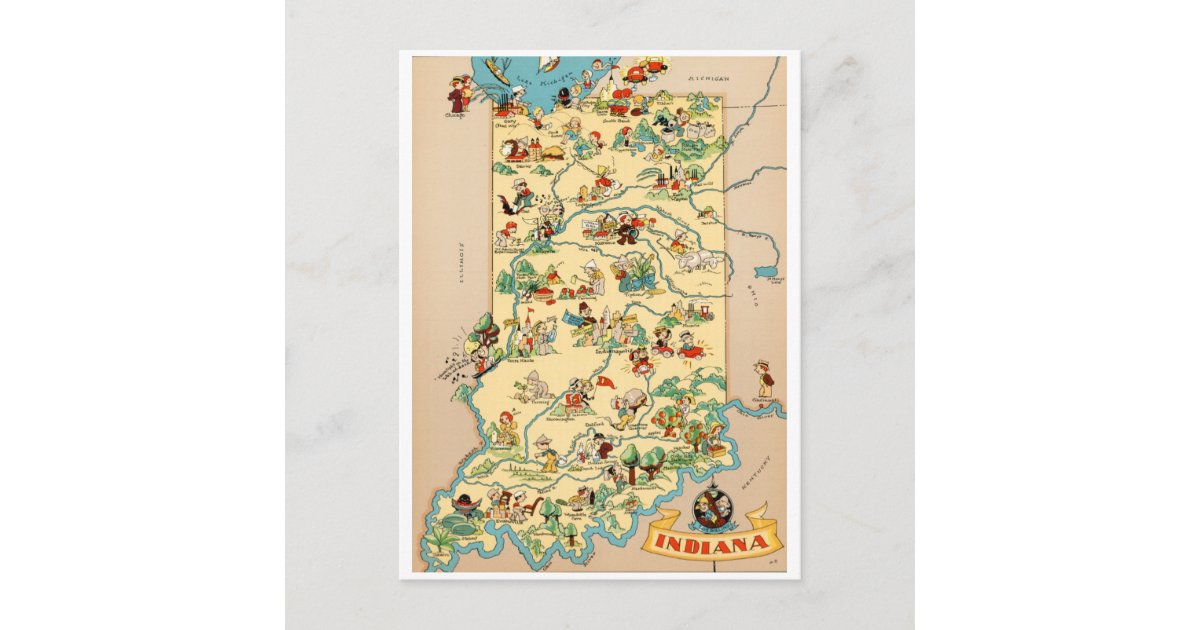Indiana Vintage Map Postcard | Zazzle