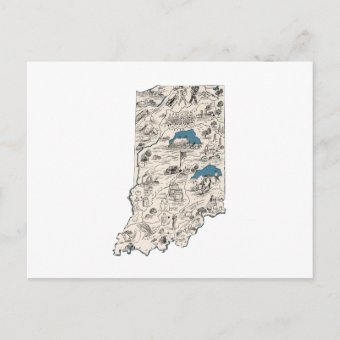 Indiana Vintage Picture Map Antique State Chart Postcard | Zazzle
