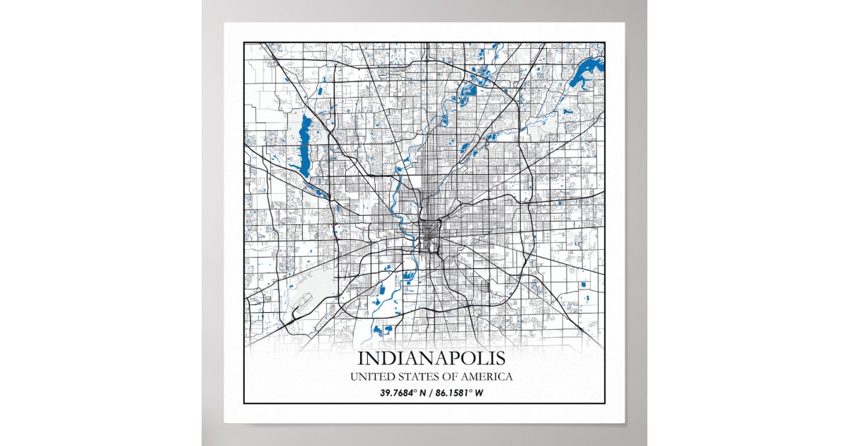 Indianapolis Indiana USA Travel City Map Poster | Zazzle