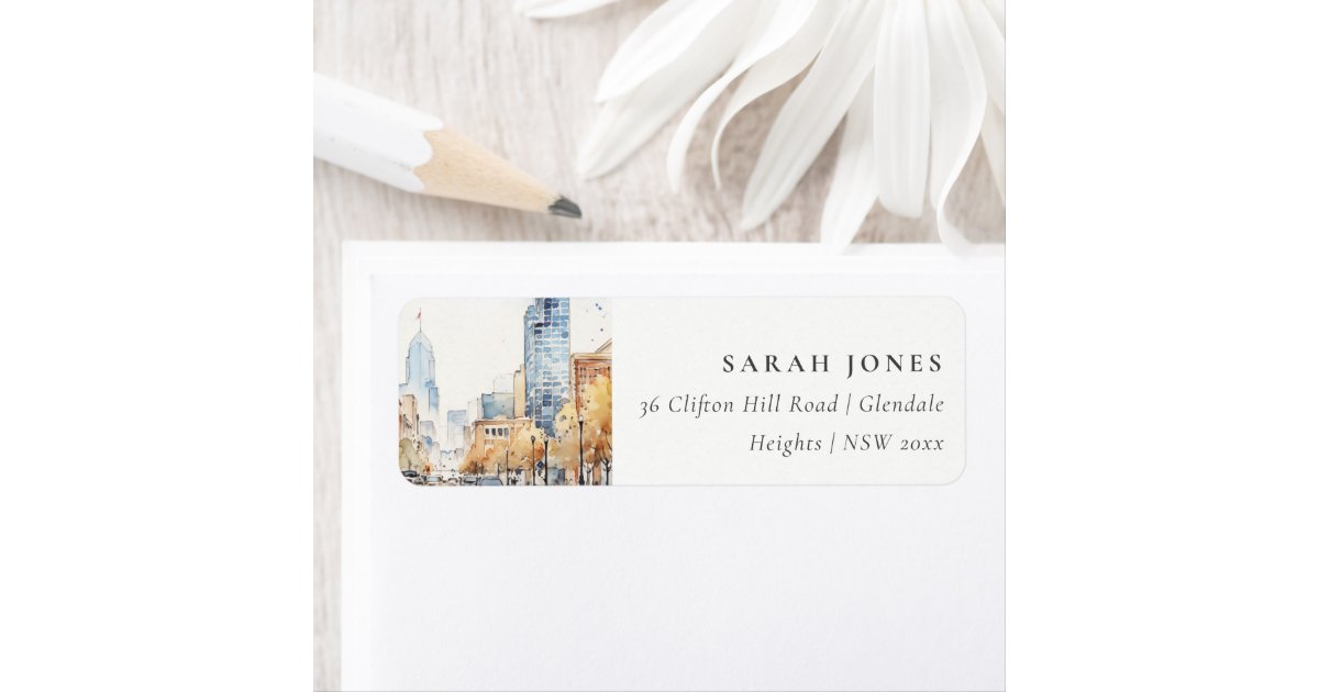 Indianapolis, Indiana Watercolor Landscape Address Label | Zazzle