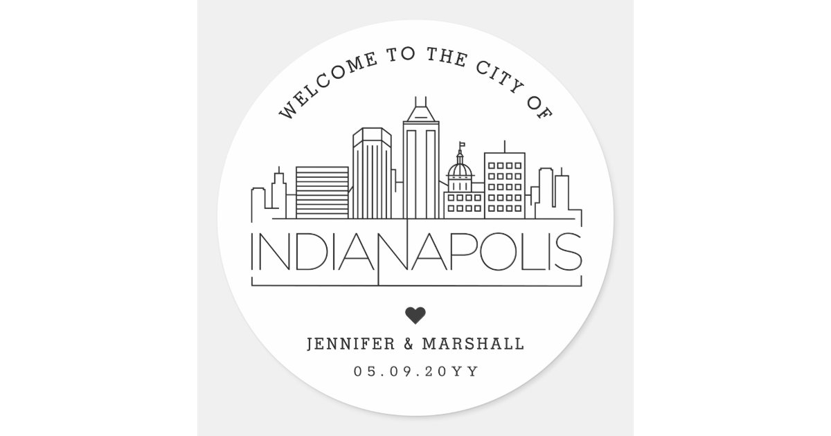 Indianapolis Skyline | Wedding Welcome Message Classic Round Sticker ...