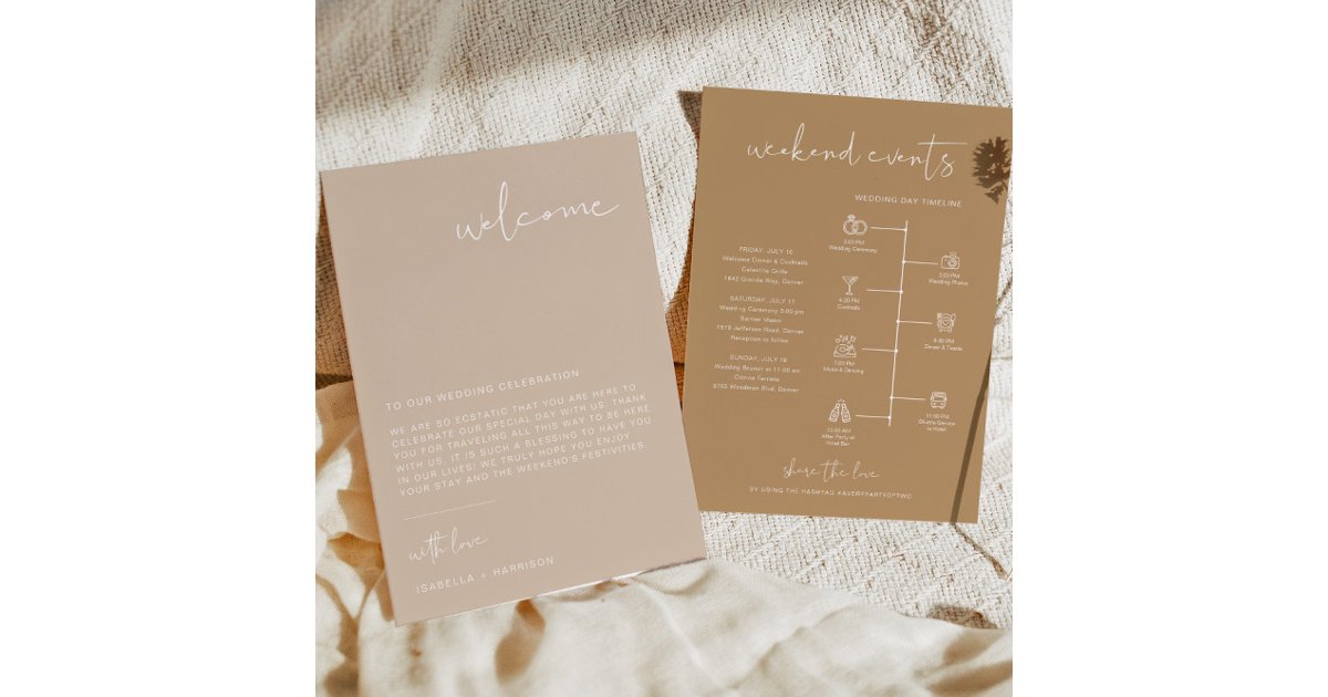 INDIE Bohemian Beige Welcome Letter Timeline Card | Zazzle