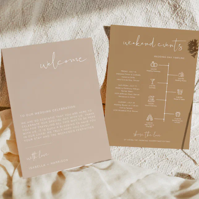 INDIE Bohemian Beige Welcome Letter Timeline Card | Zazzle