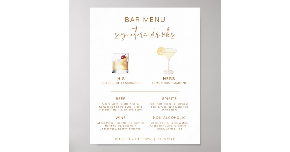 INDIE Bohemian Cocktail Signature Drink Bar Menu Poster | Zazzle