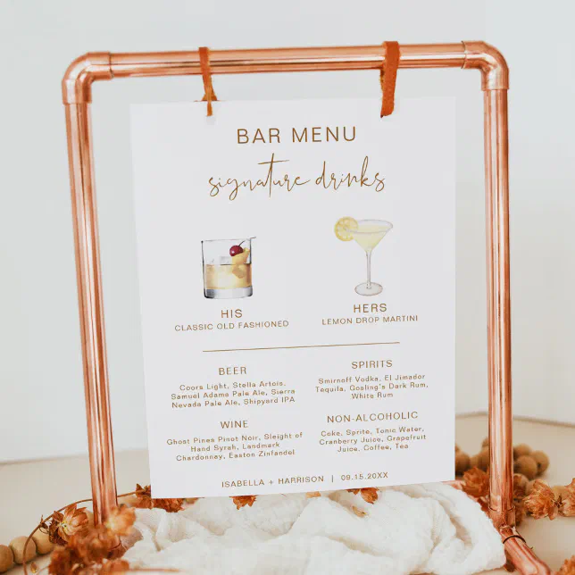 INDIE Bohemian Cocktail Signature Drink Bar Menu Poster | Zazzle