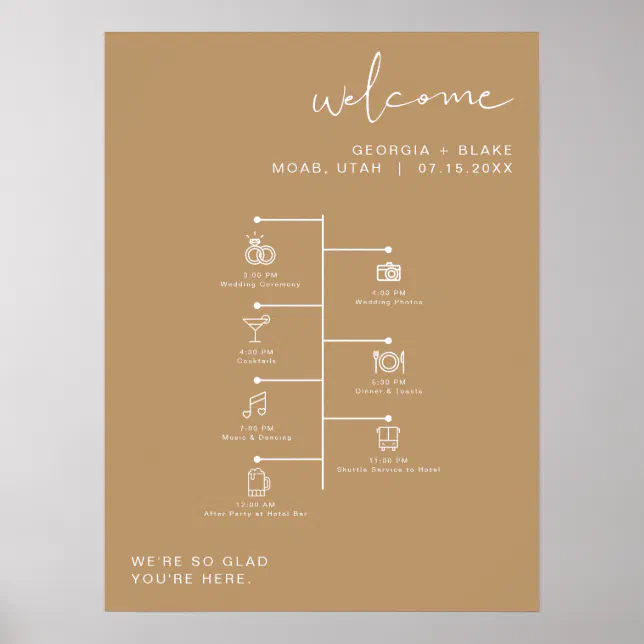 INDIE Boho Earth Tone Wedding Icon Timeline Poster | Zazzle