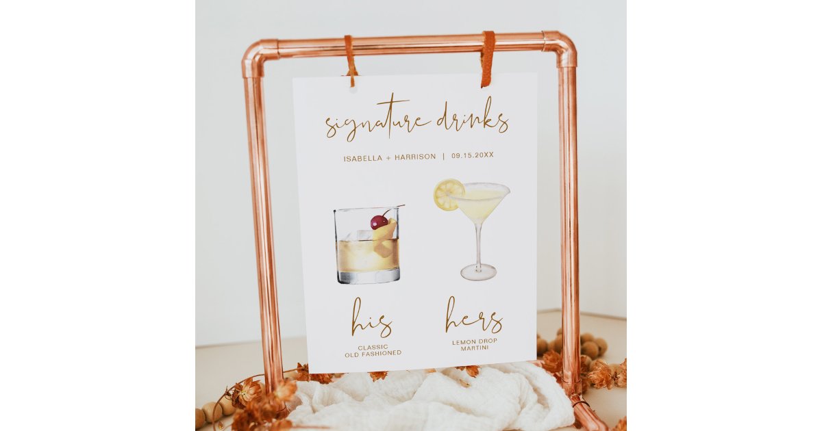 INDIE Boho Watercolor Cocktail Signature Drink Poster | Zazzle
