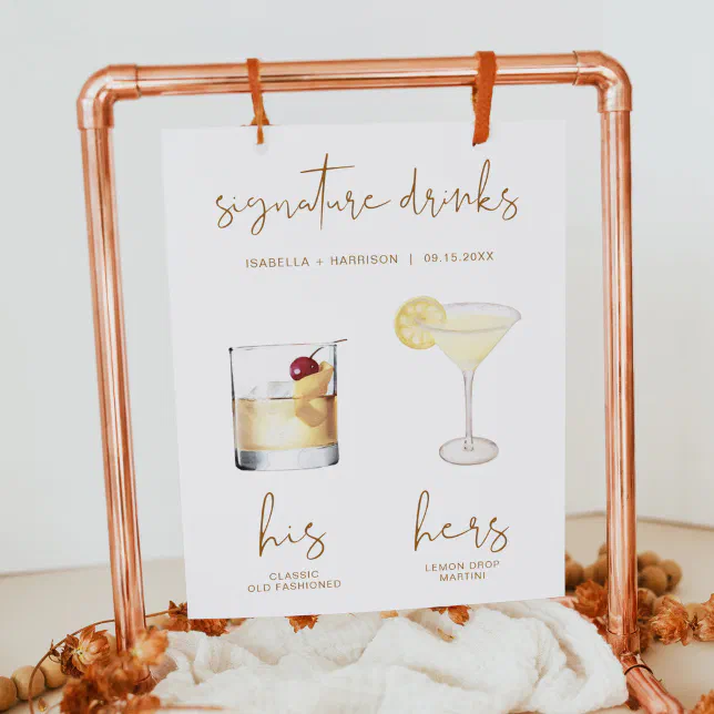 INDIE Boho Watercolor Cocktail Signature Drink Poster | Zazzle