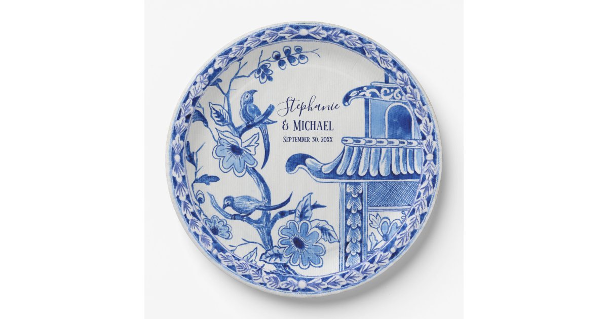 Indigo Blue Chinoiserie Vintage Floral Watercolor Paper Plates | Zazzle