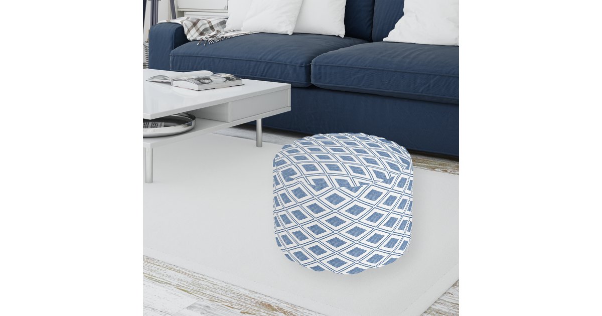 Indigo Blue Diamond Pattern Pouf | Zazzle