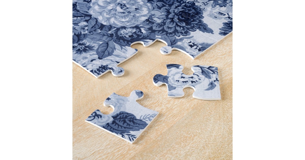 Indigo Blue Floral Toile No.3 Jigsaw Puzzle | Zazzle