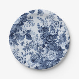 Indigo Blue Floral Toile No.3 Paper Plates | Zazzle
