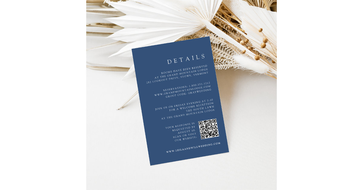 Indigo Blue QR Code RSVP & Wedding Details Enclosure Card | Zazzle