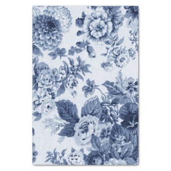 Indigo Blue Vintage Floral Toile No.3B Tissue Paper | Zazzle