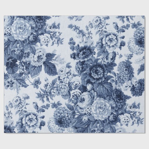 Indigo Blue & White Vintage Floral Toile No. 3 Wrapping Paper | Zazzle