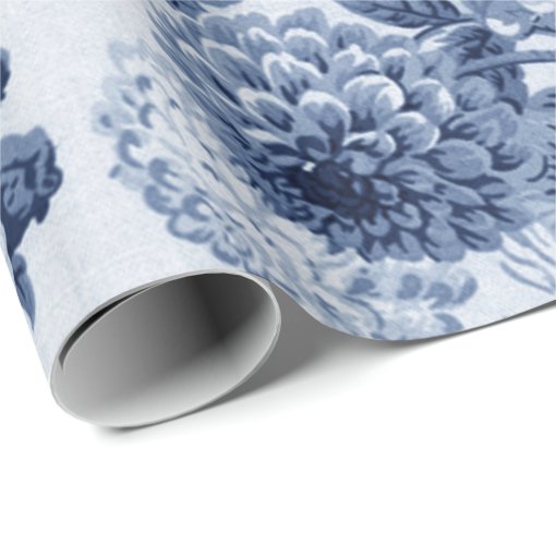 Indigo Blue & White Vintage Floral Toile No. 3 Wrapping Paper | Zazzle