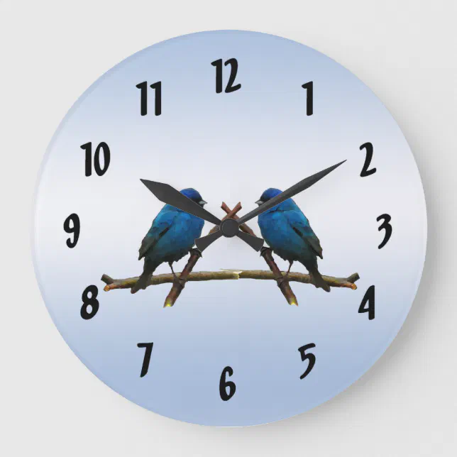 Indigo Buntings Large Clock | Zazzle