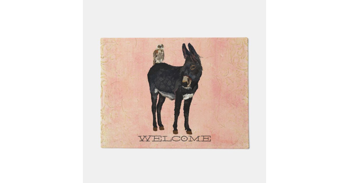INDIGO DONKEY & OWL DoorMat | Zazzle