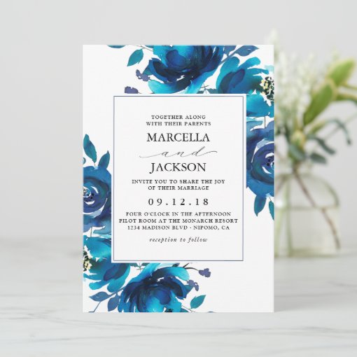 Indigo Floral Wedding Invitation | Zazzle
