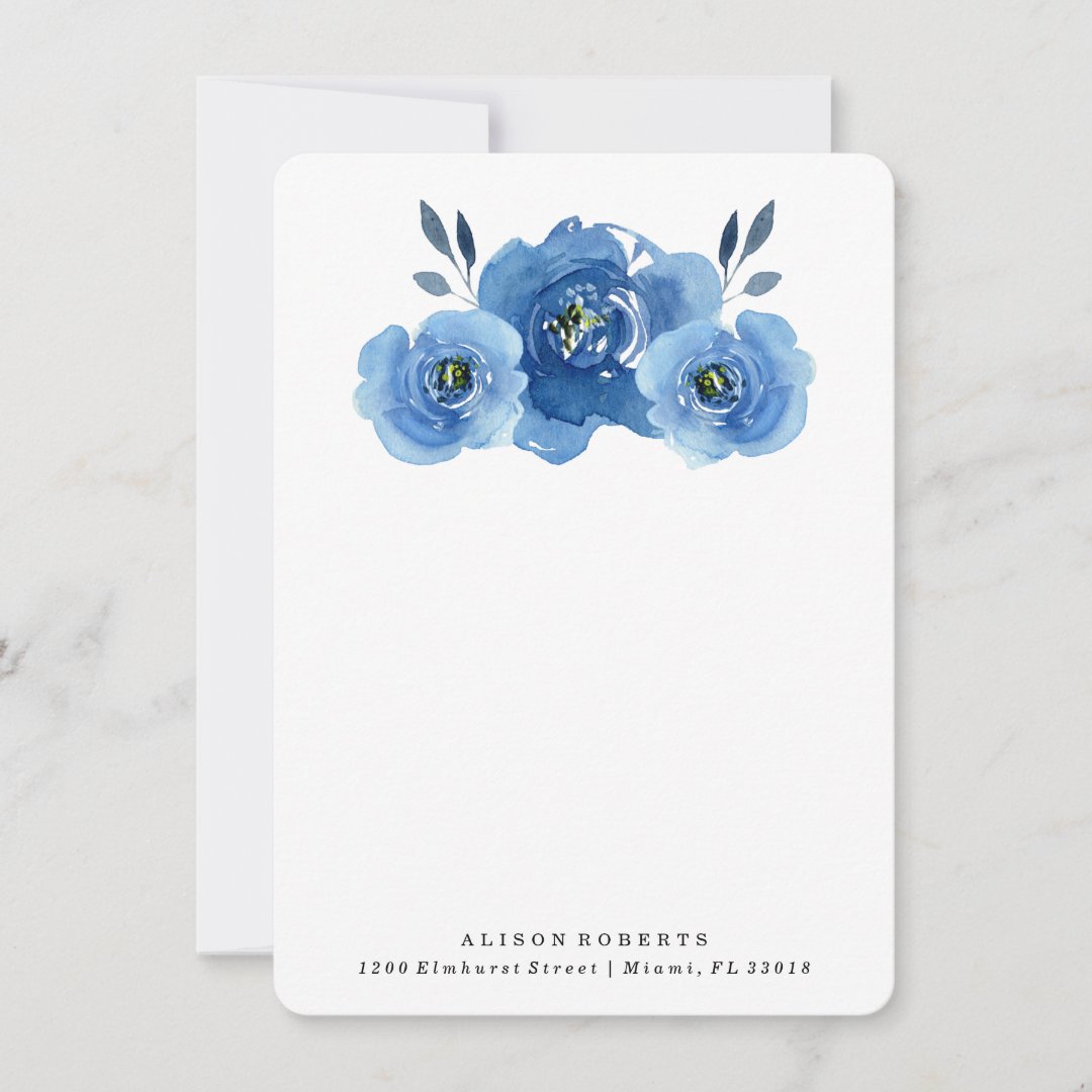 Indigo Flowers | Personalized Stationery Card | Zazzle