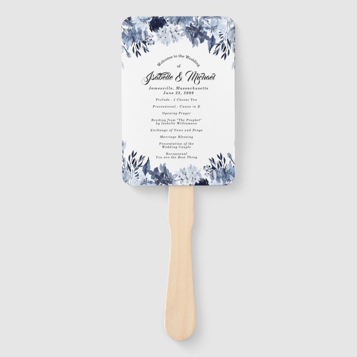 Indigo Garden Blue Floral Wedding Hand Fan | Zazzle