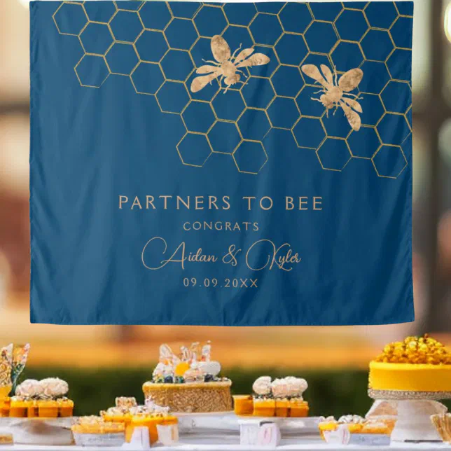 Indigo & Honeycomb Bee Wedding Shower Backdrop | Zazzle