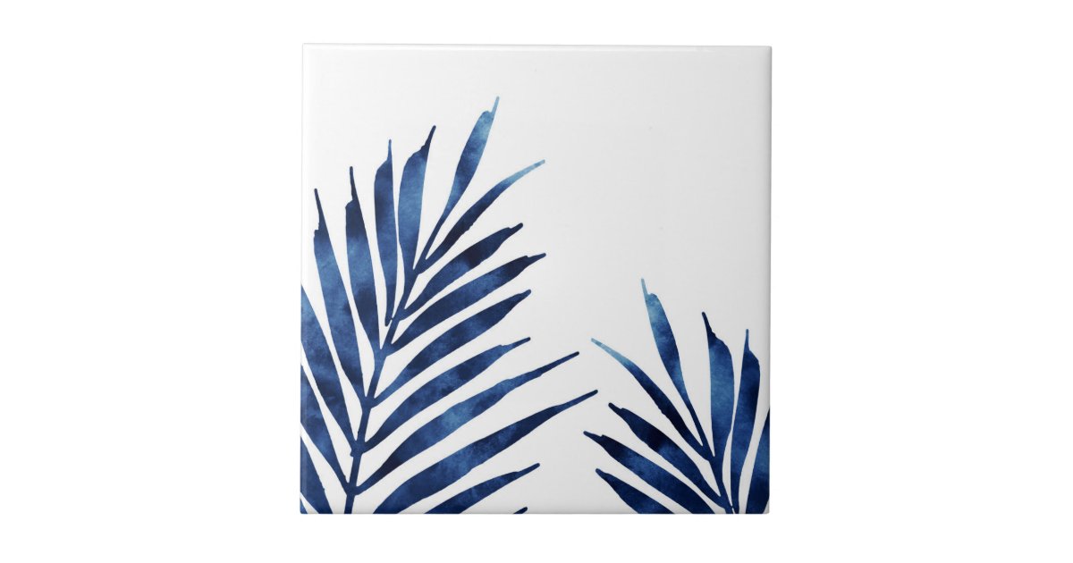 Indigo Palm Fronds Ceramic Tile | Zazzle